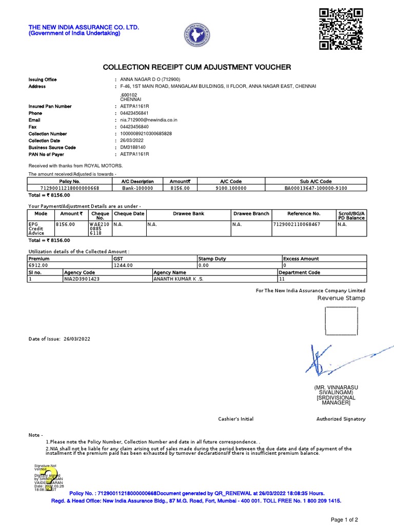 Us Collectionreceipt 47701356 | PDF