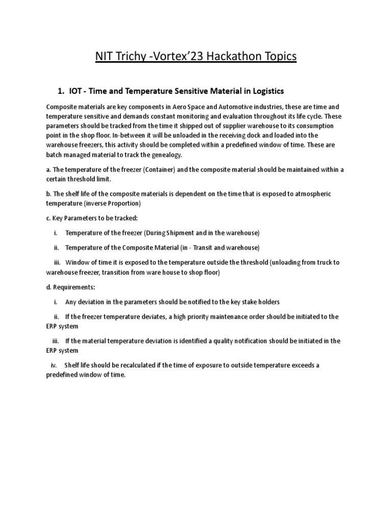 NIT Trichy-Vortex23 Hackathon Topics | PDF