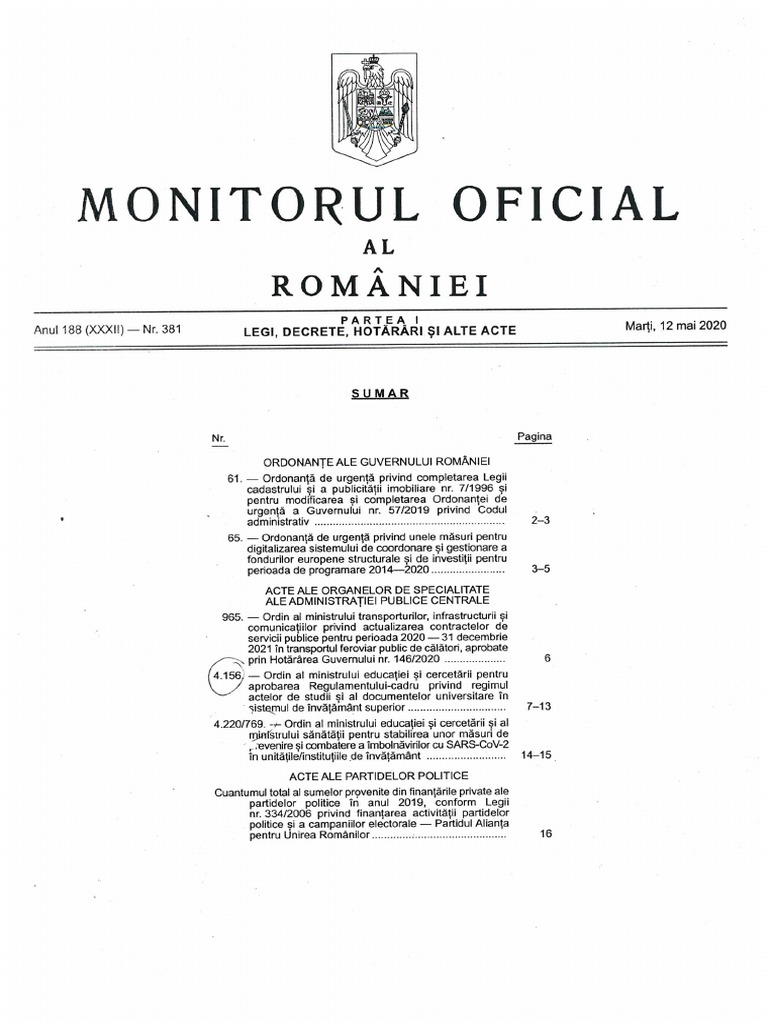 Ordin MEC 4156 Din 2020 Regulament Privind Regimul Actelor de Studii Si Al Documentelor ...