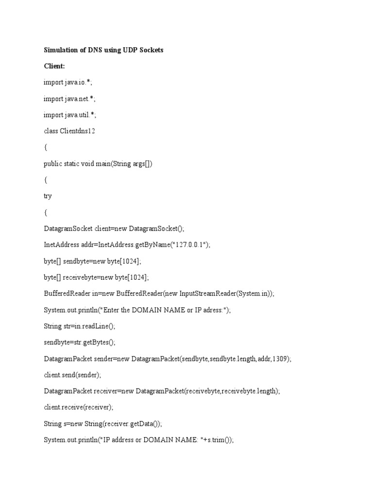 Simulation of DNS Using UDP Sockets | PDF