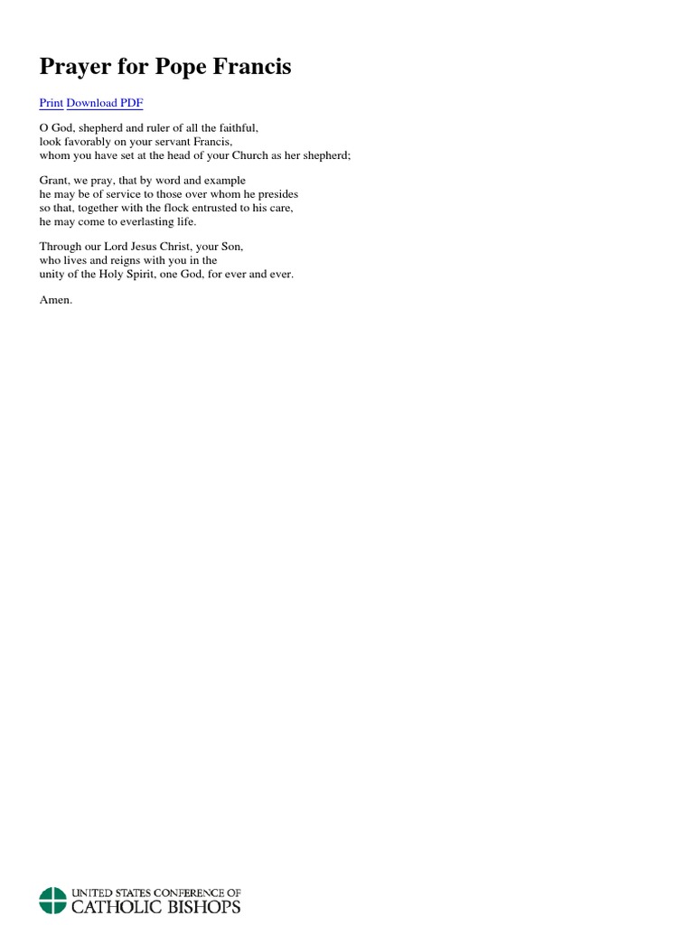 Usccb Prayer Prayer For Pope Francis | PDF