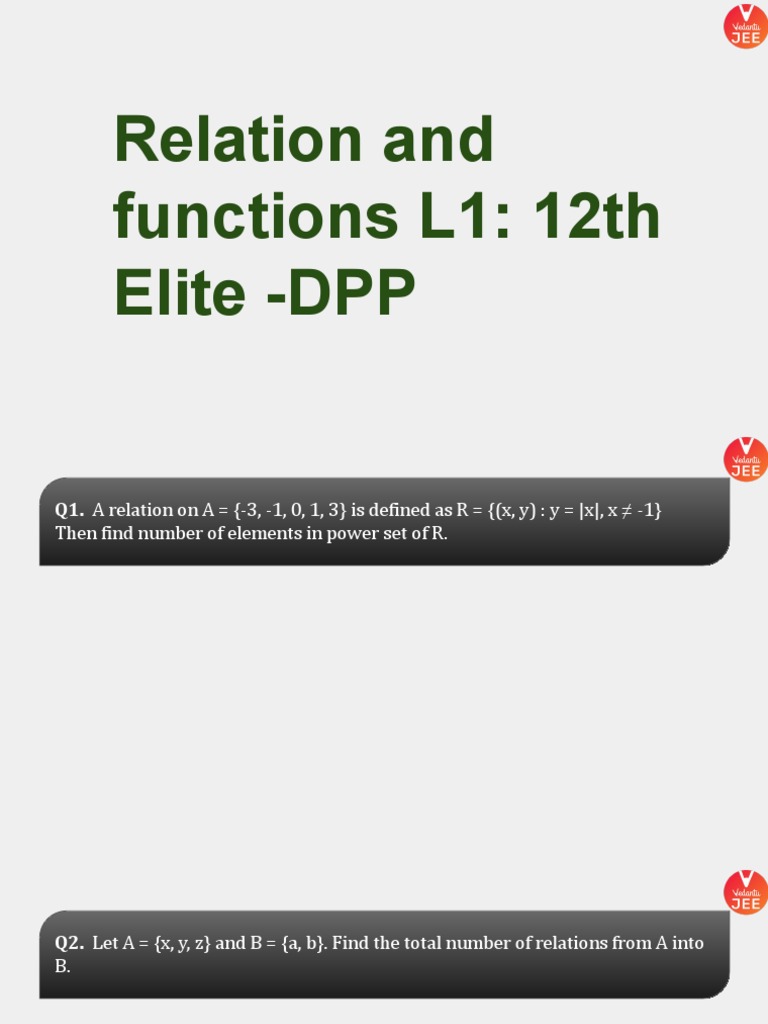 Relation and Functions L1: 12th Elite - DPP | PDF