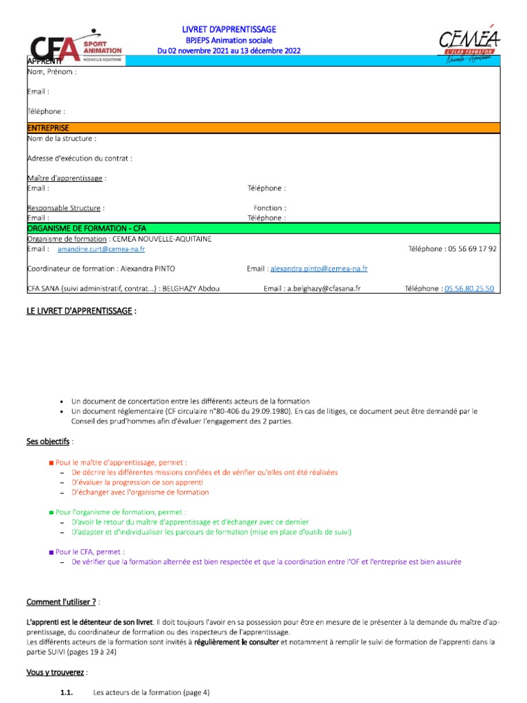 Livret Apprentissage | PDF