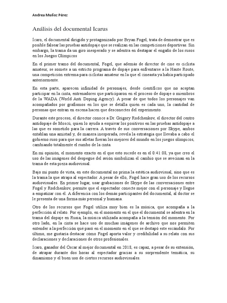 Análisis Del Lenguaje Audiovisual Del Documental Icaro | PDF