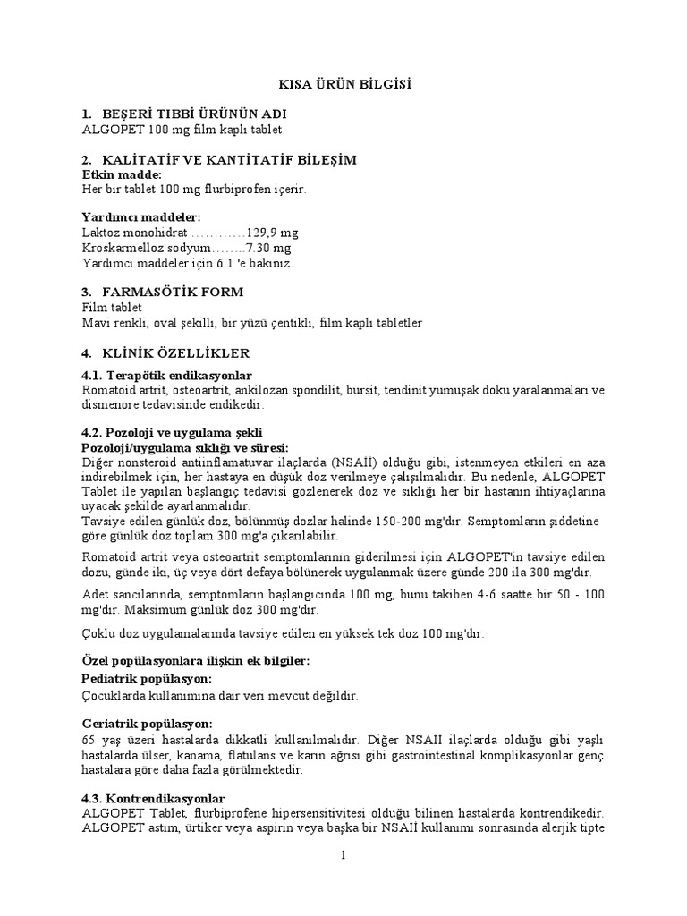 Algopet 100 MG 15 Film Tablet | PDF