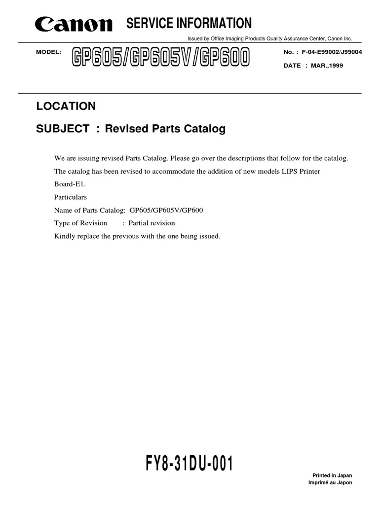 CANON GP605 - PC | PDF | Impresora (Computación) | Placa de circuito ...