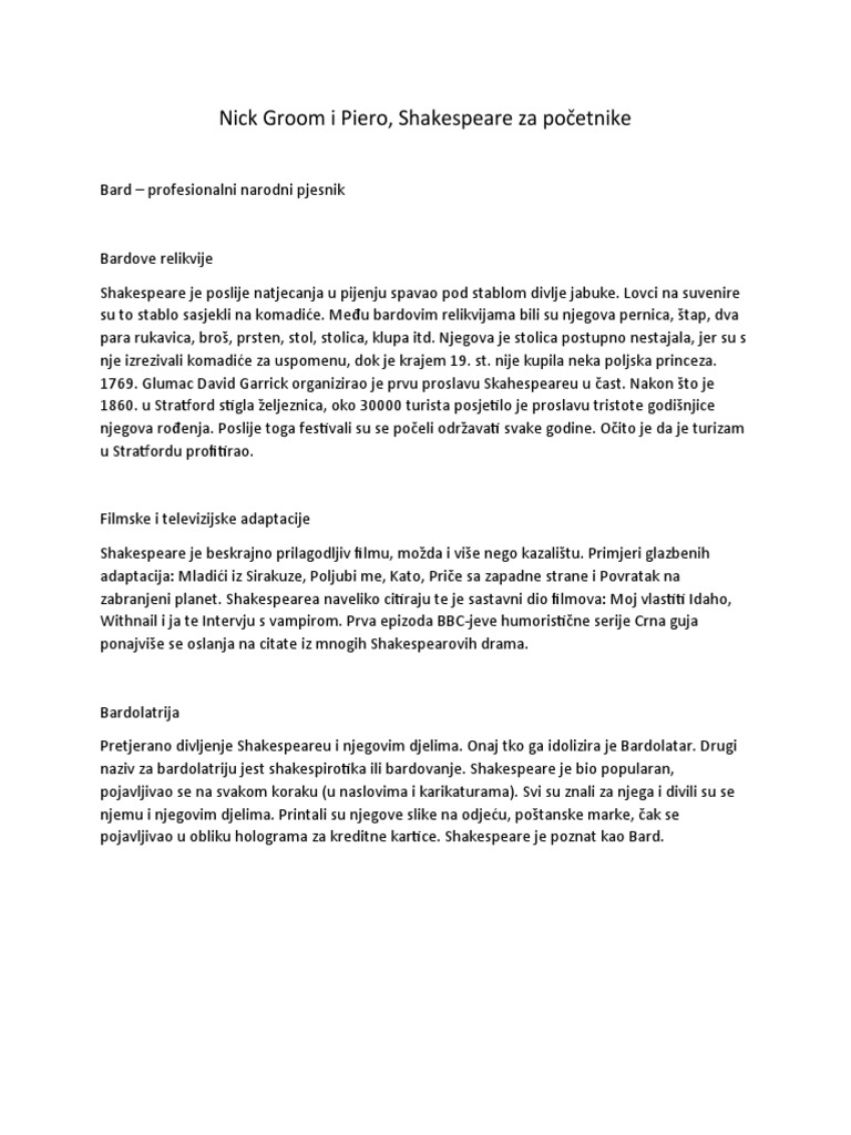 Shakespeare Za Početnike | PDF
