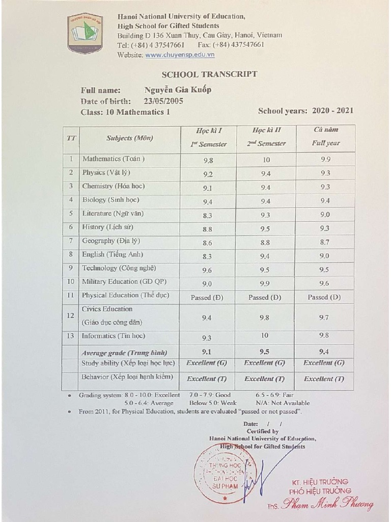 Grade 10 Transcript | PDF
