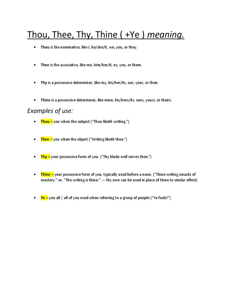 Thou, Thee, Thy, Thine (+ye) Meaning.: Examples of Use | PDF