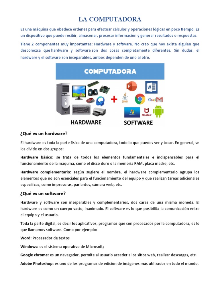 La Computadora: ¿Qué Es Un Hardware? | PDF