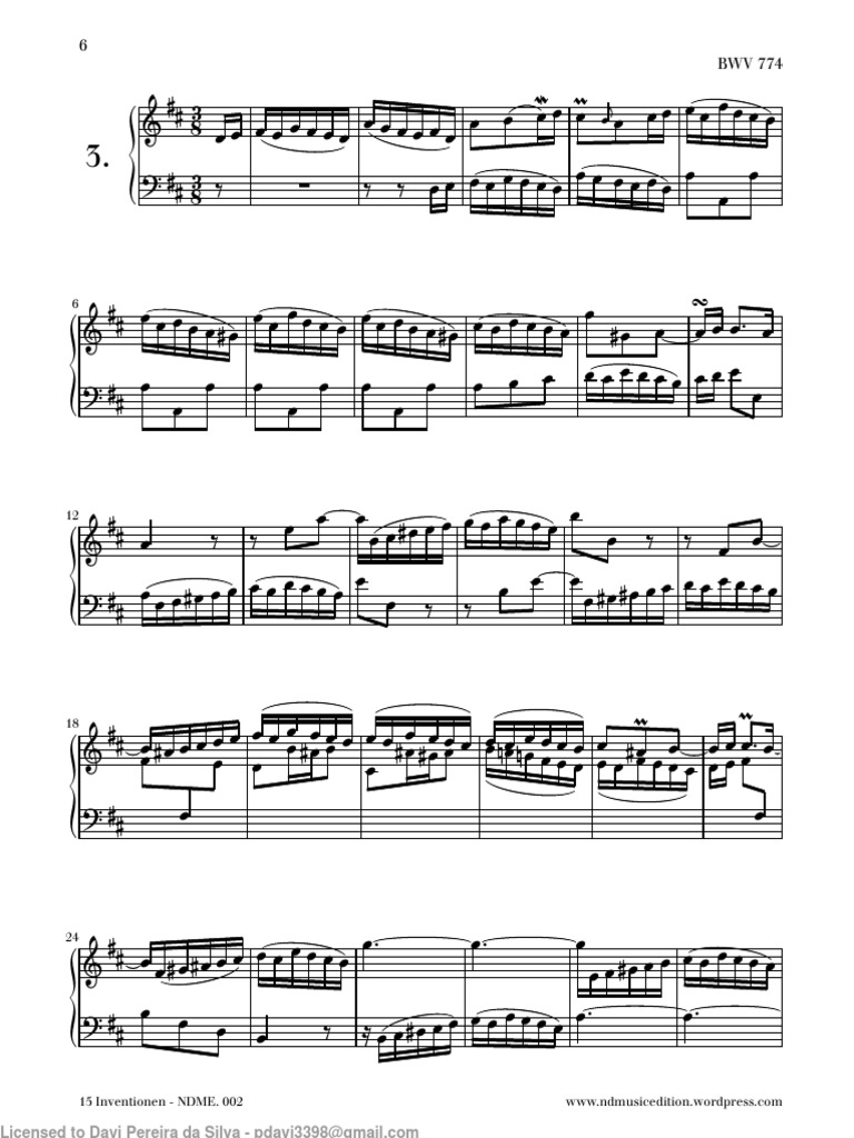Bach - Invention 3 BWV 774 | PDF