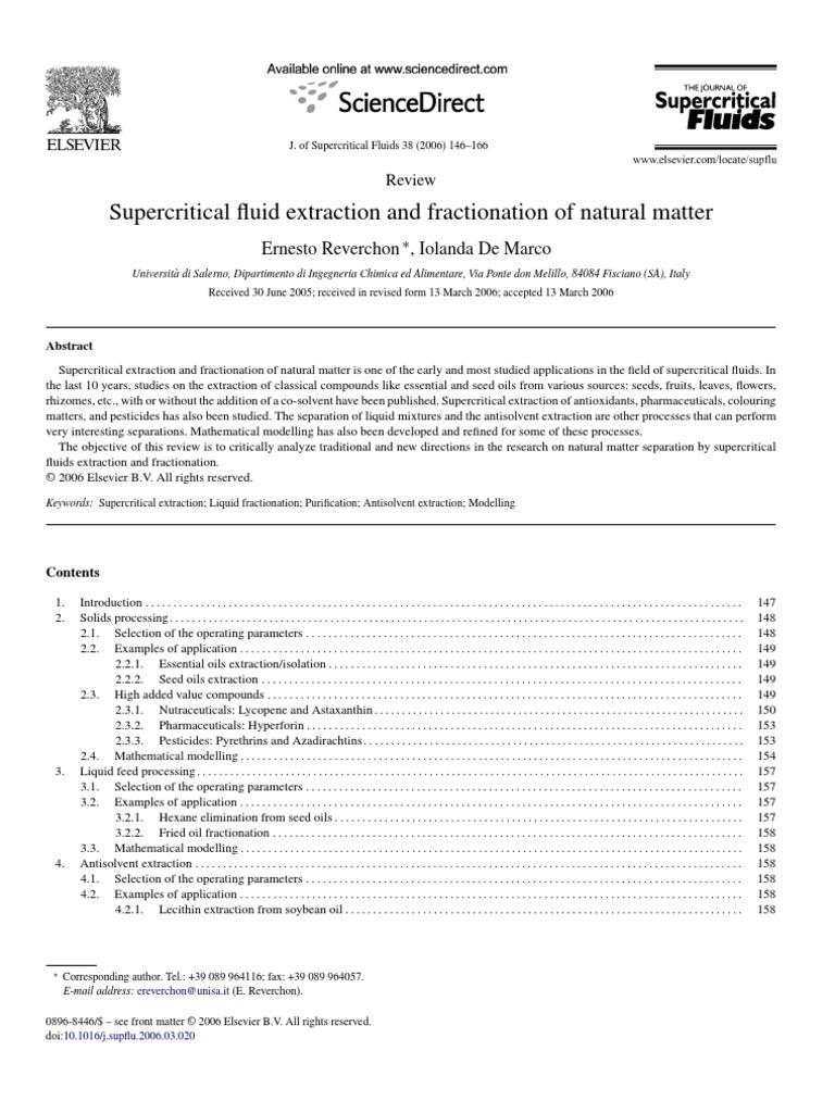 Supercritical Fluid Extraction and Fractionation of Natural Matter | PDF | Solubility | Solvent