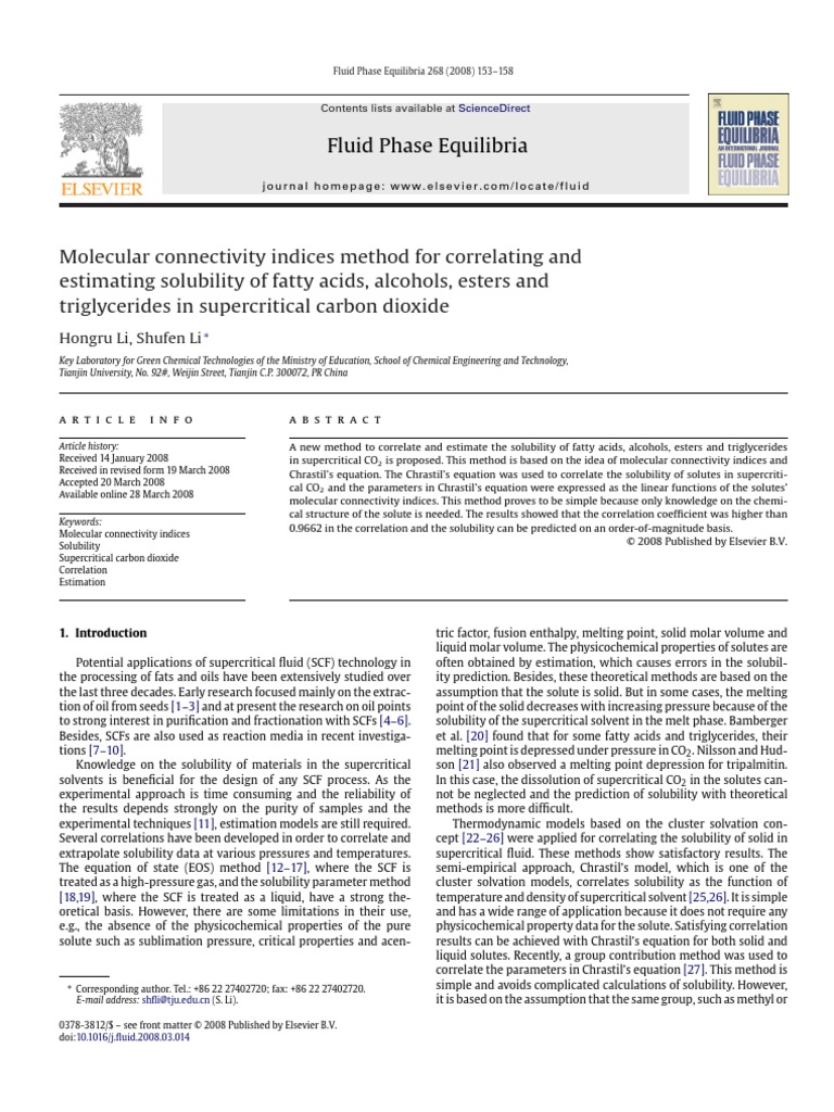 Correlating and Estimating Solubility of Fatty Acids, Alcohols, Esters ...