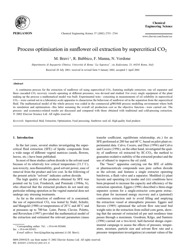 Process Optimisation In Sunower Oil Extraction By Supercritical Co2