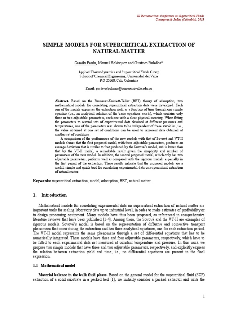 Simple Models For Supercritical Extraction of Natural Matter | PDF ...