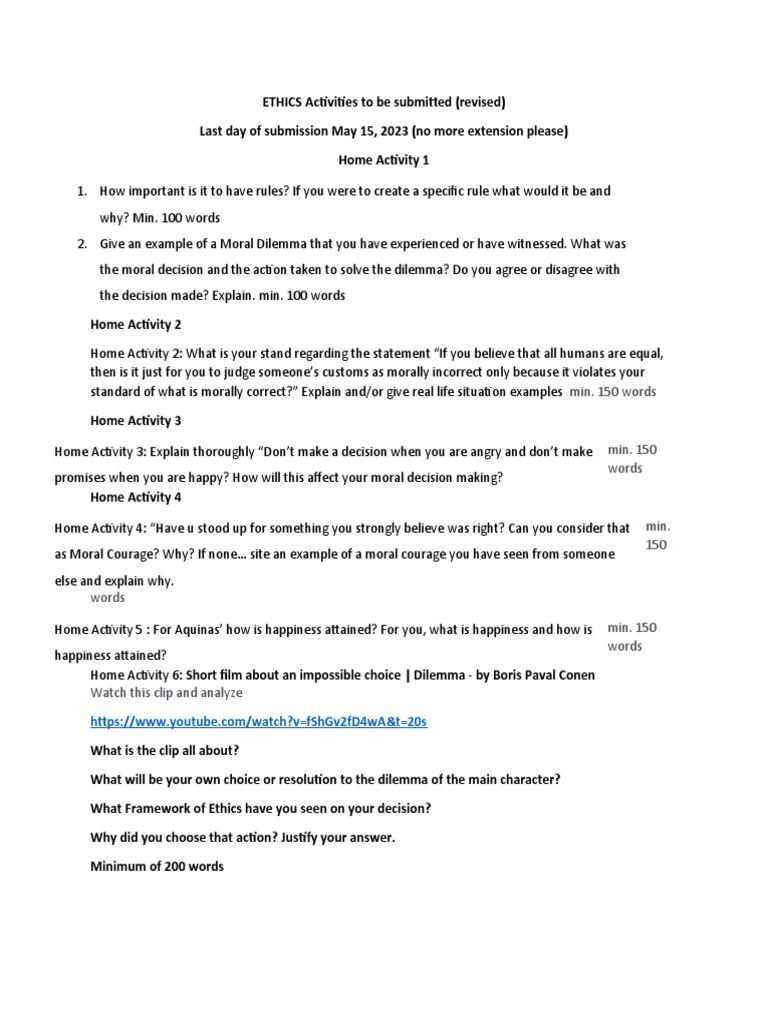 Ethics Activities and Moral Dilemmas | PDF | Morality | Applied Philosophy