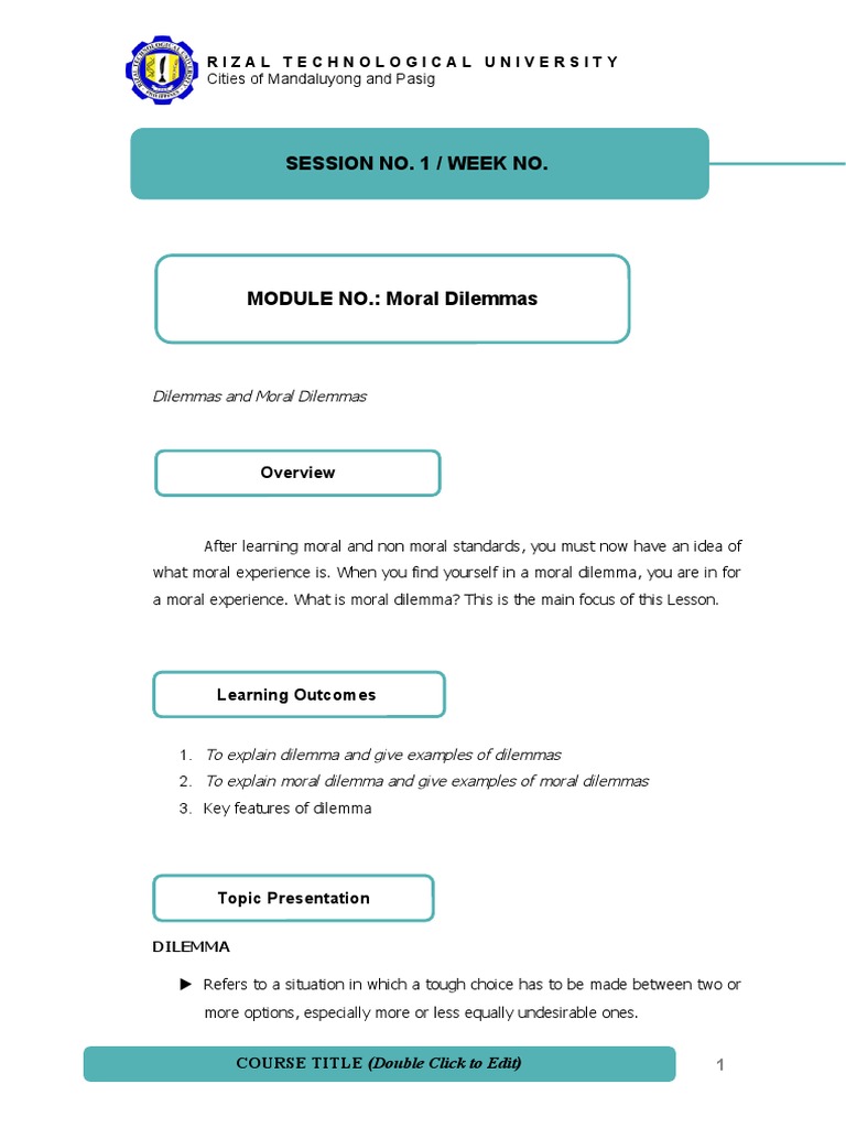ETHICS-1-Course-Lesson-3-moral-dilemmas | PDF | Morality | Psychology