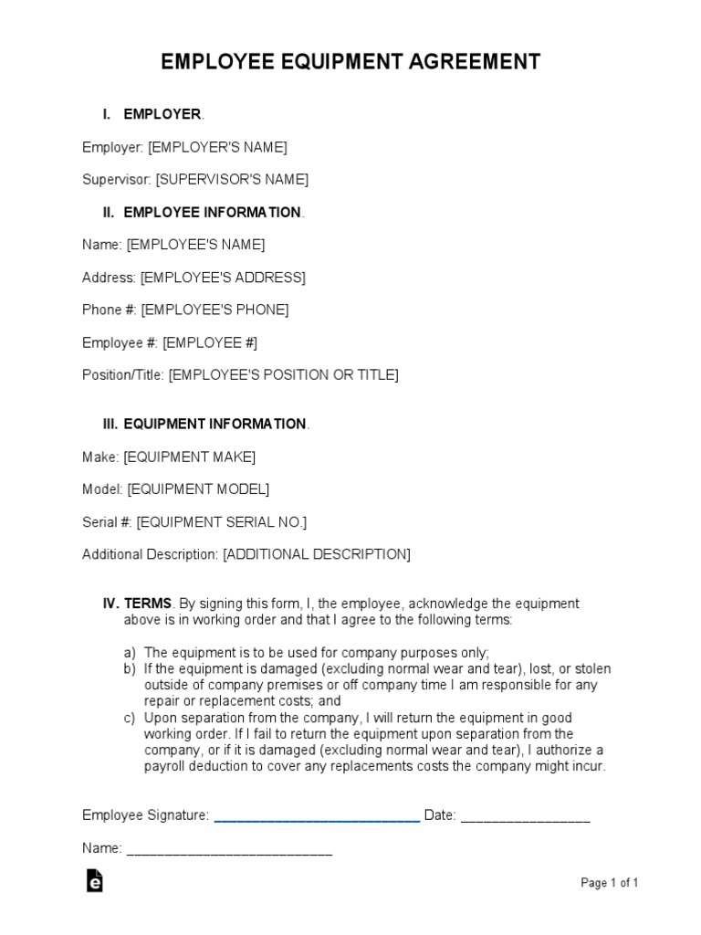 Employee Equipment Use Agreement | PDF | Finance & Money Management