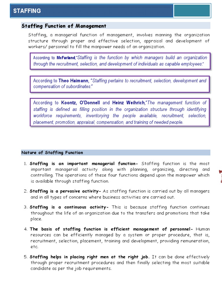 Staffing: Staffing Function of Management | PDF | Recruitment | Human ...