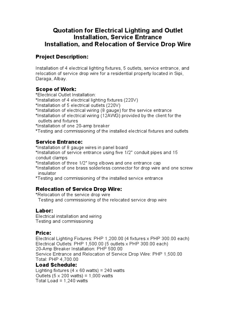 Quotation For Electrical Lighting and Outlet Insta | PDF