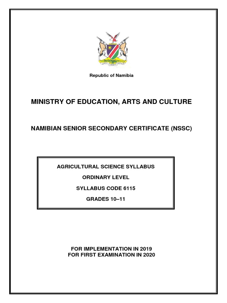 NSSCO Agricultural Science Syllabus | PDF | Soil | Agriculture