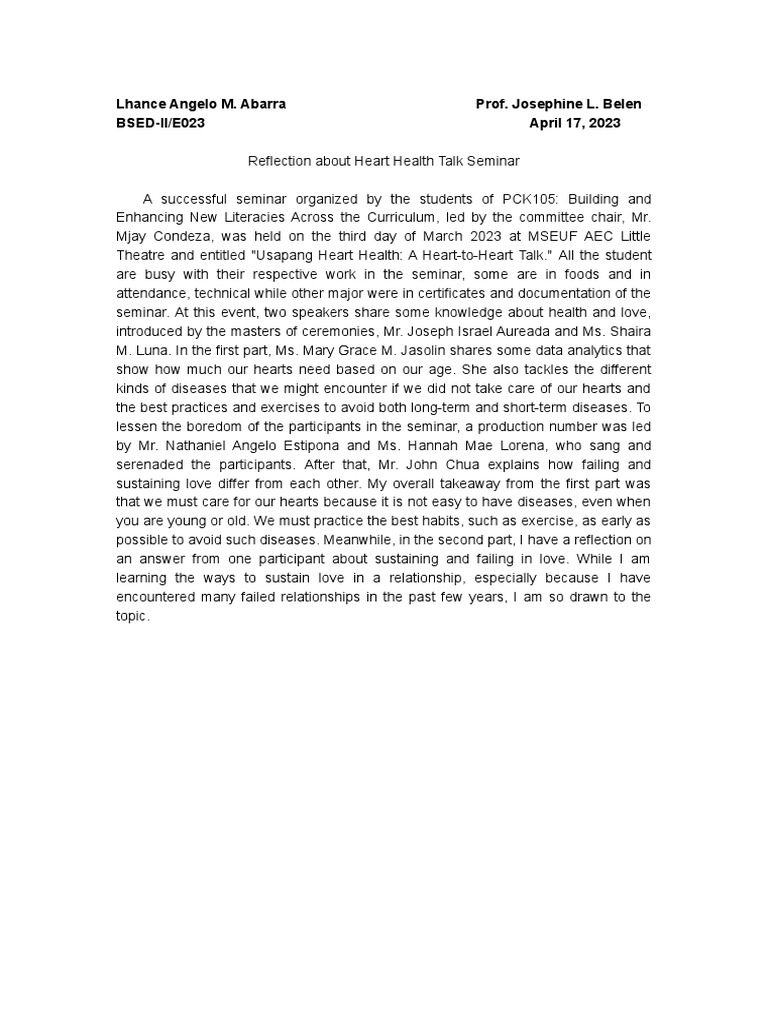 Reflection-Paper-about-Heart-Health-Talk-Seminar | PDF