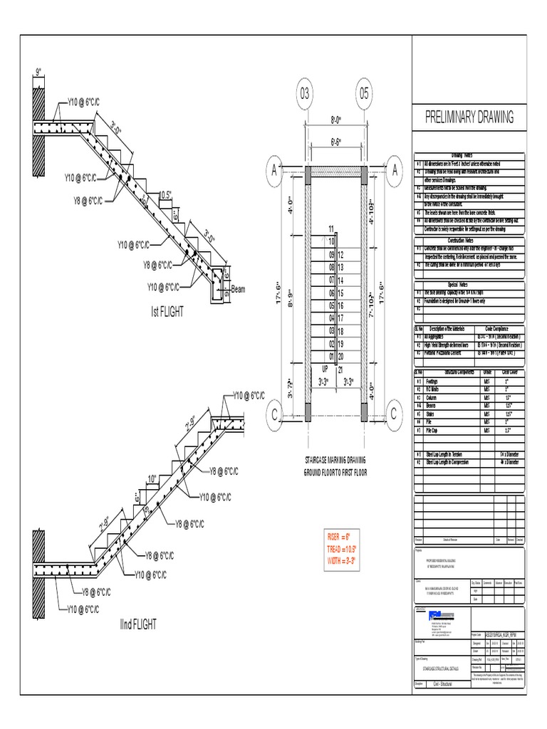 Staircase Structural Details Drawing | PDF | Stairs | Building Materials
