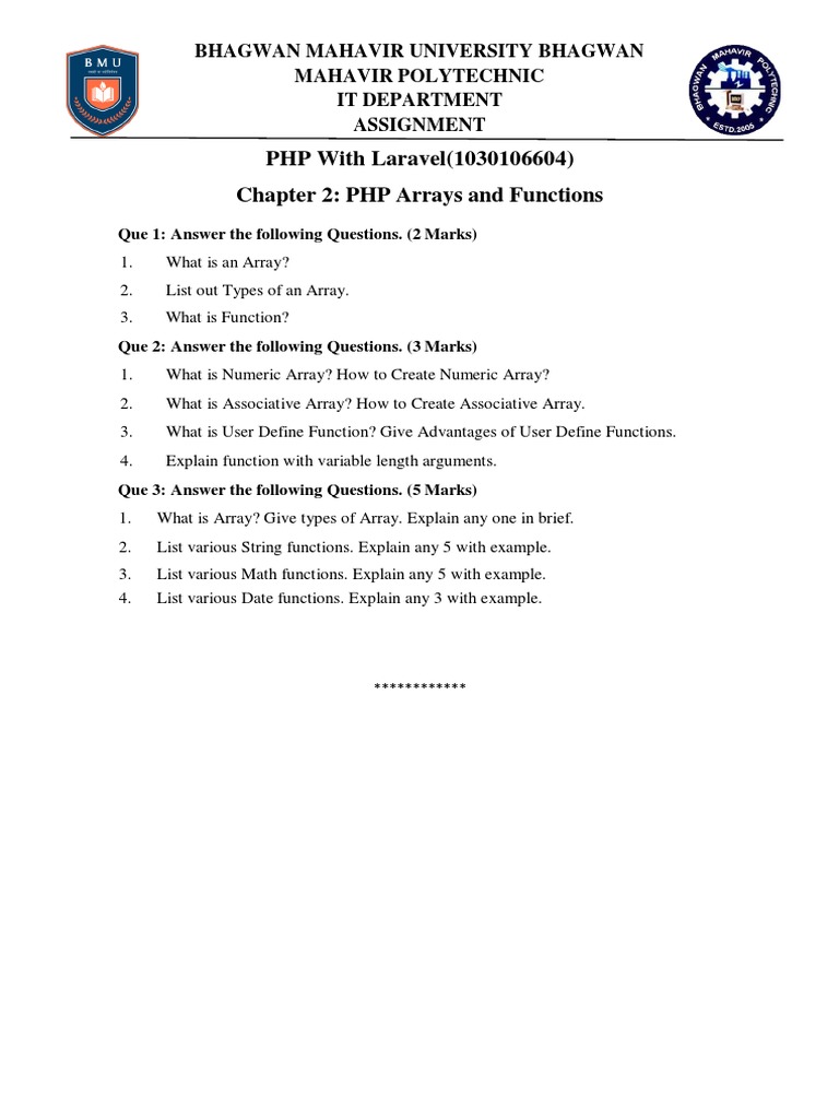 PHP Arrays and Functions Assignment | PDF