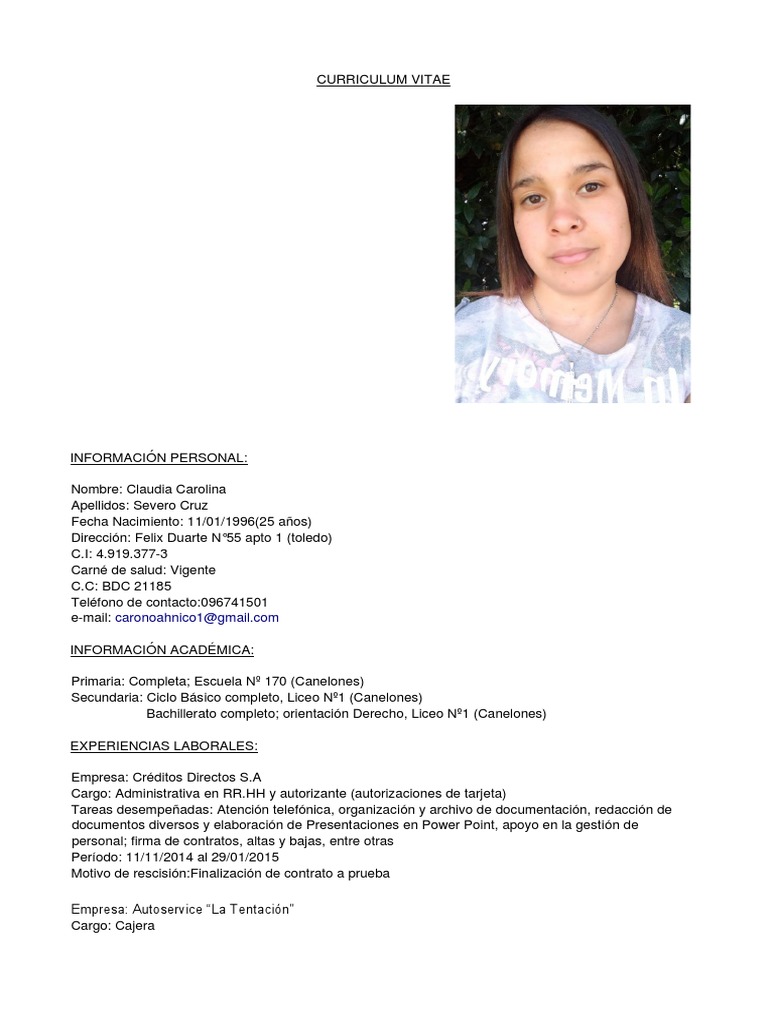 Curriculum Vitae de Claudia Carolina Severo Cruz | PDF