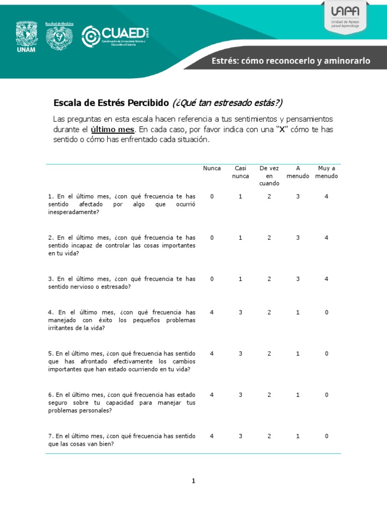 Escala de Estres Percibido | PDF
