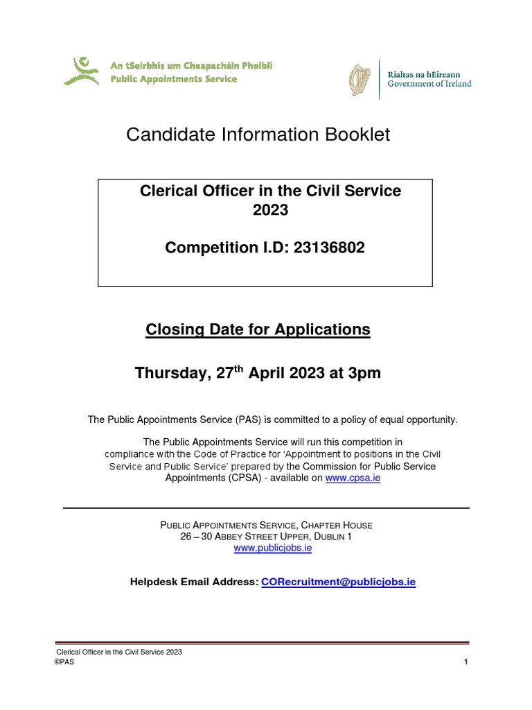 Clerical Officer2023 Information Booklet Final | PDF | Career & Growth