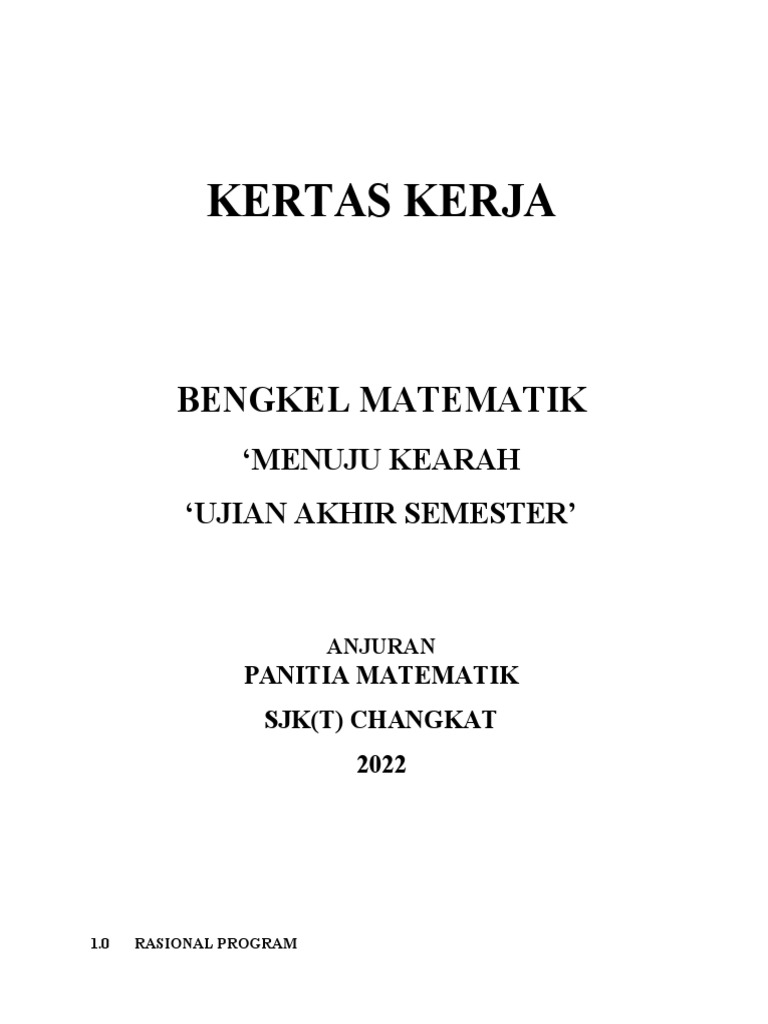 Kertas Kerja Bengkel Matematik Untuk Murid | PDF