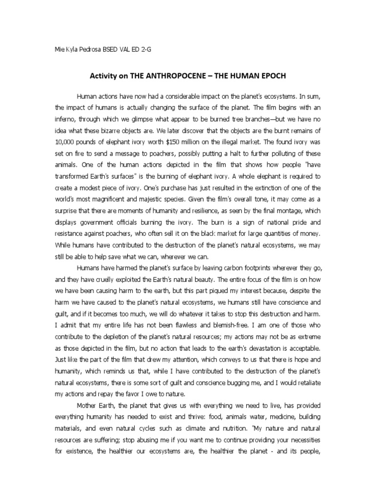 Lesson 10 Activity On THE ANTHROPOCENE - THE HUMAN EPOCH | PDF ...