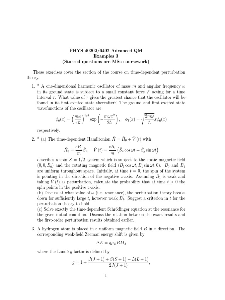 Exercise 3 | PDF | Perturbation Theory (Quantum Mechanics) | Physical Quantities