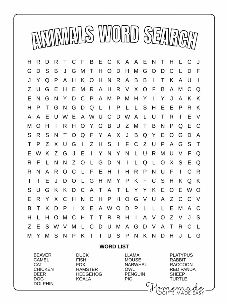 Word Search Printable Animals | PDF