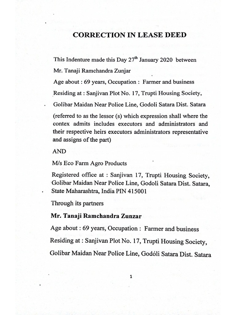 Correction of Lease Deed | PDF