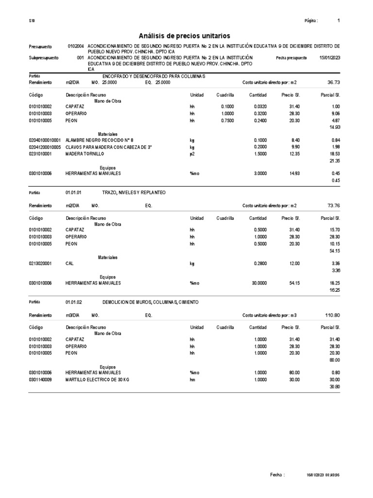 Analisis de Precios Unitarios | PDF | Hormigón | Ingeniero civil
