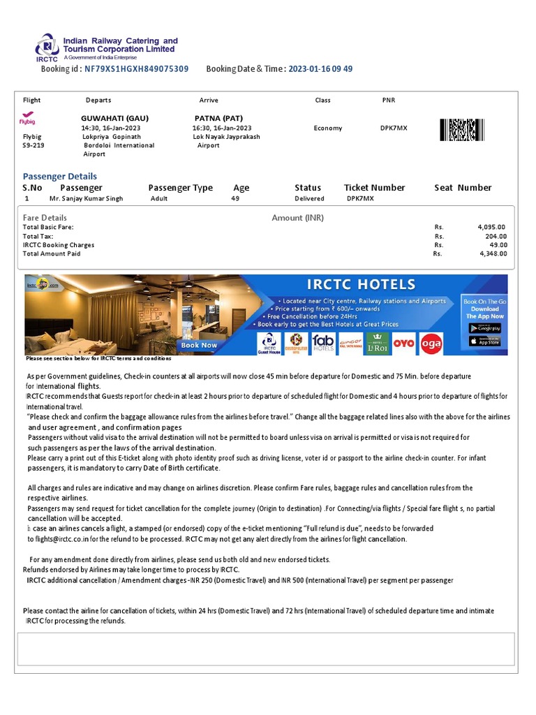 Irctc Air Ticket | PDF