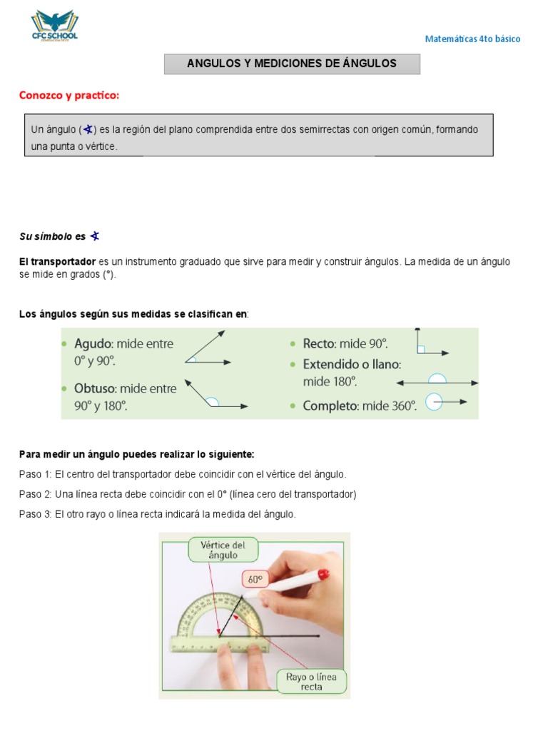 Medición y Construcción de Ángulos 4to Básico | PDF | Ángulo ...