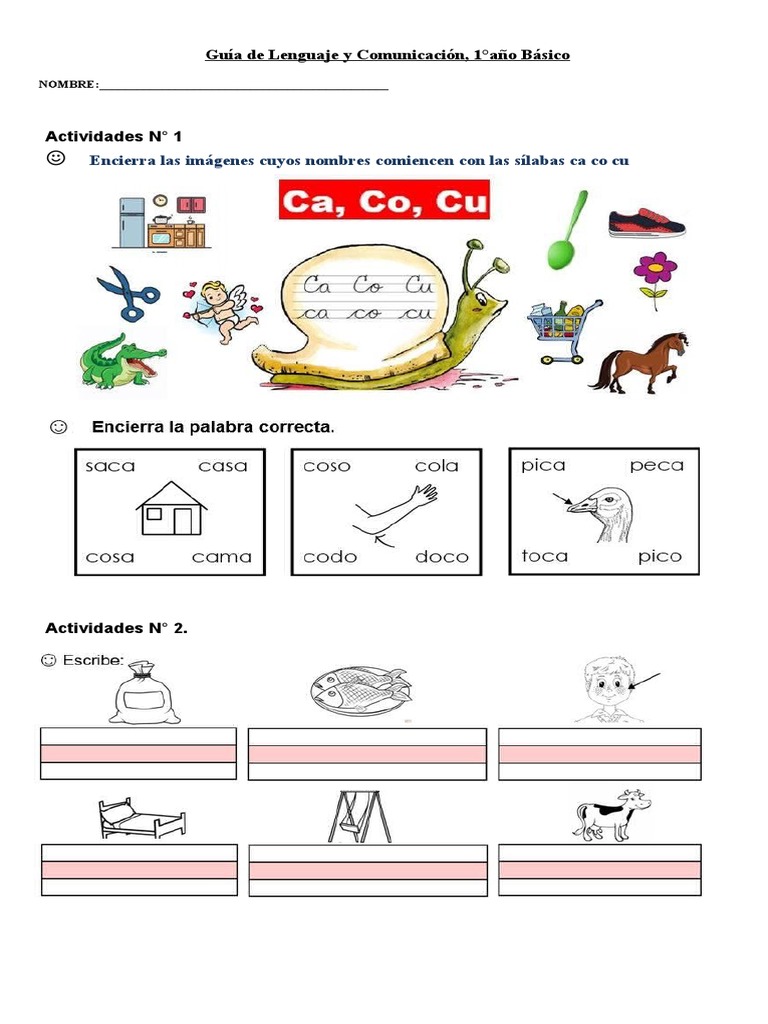 Actividades de sílabas ca, co, cu | PDF
