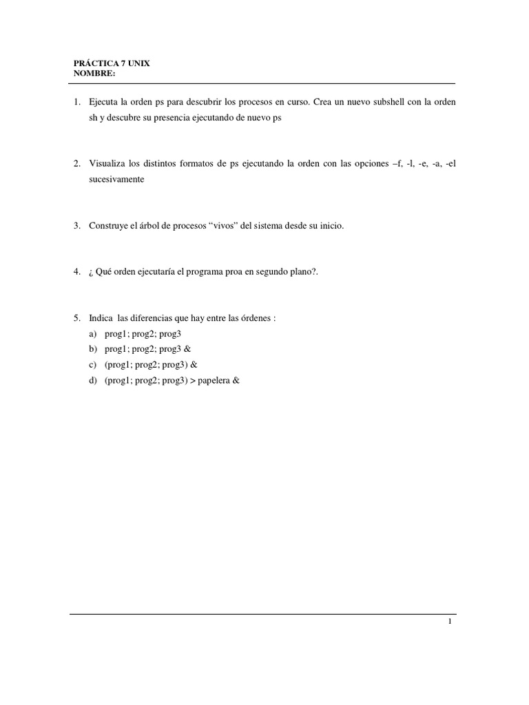 Práctica de Procesos en UNIX | PDF