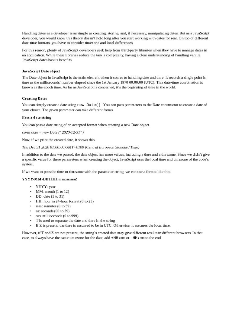 Dates Pdf Java Script Constructor Object Oriented Programming
