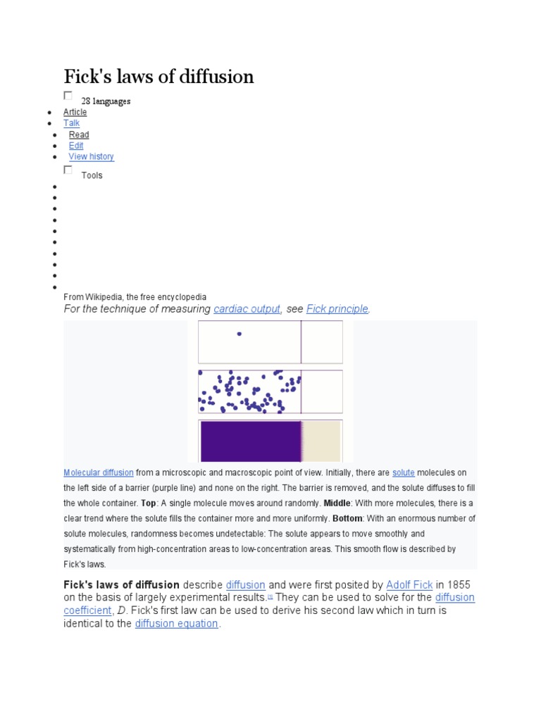 Fick's Laws of Diffusion | Download Free PDF | Diffusion | Thermodynamics
