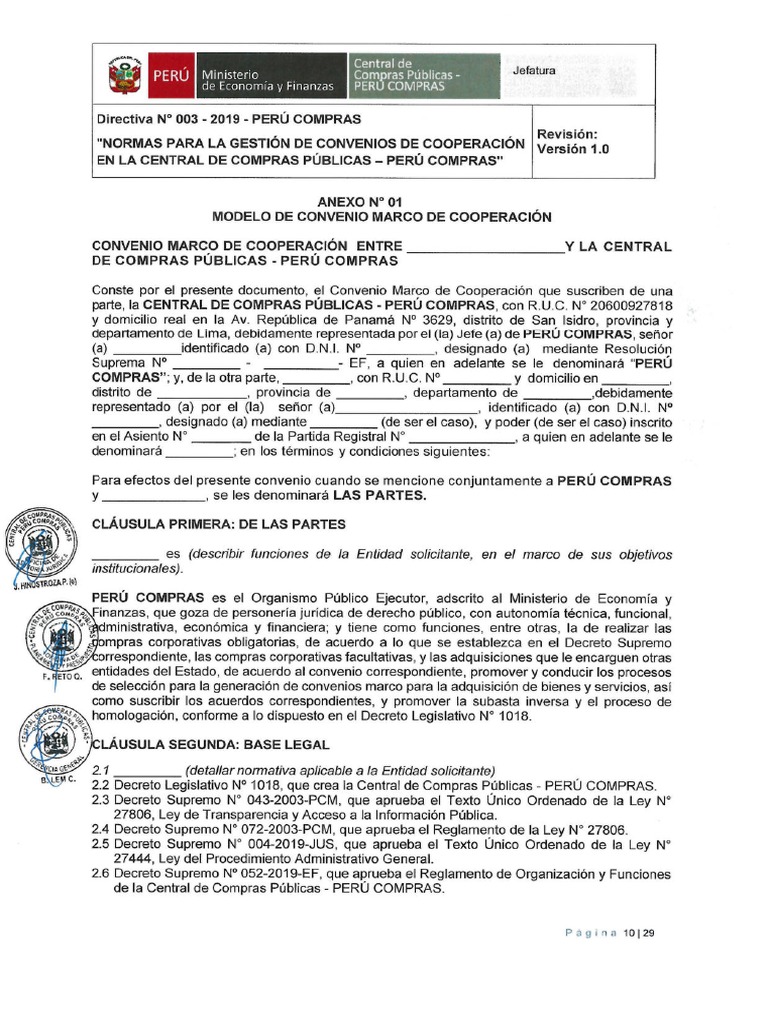 Anexo 01 Modelo de Convenio Marco de Cooperacion | PDF Anexo 01 Modelo de Convenio Marco de Cooperacion | PDF
