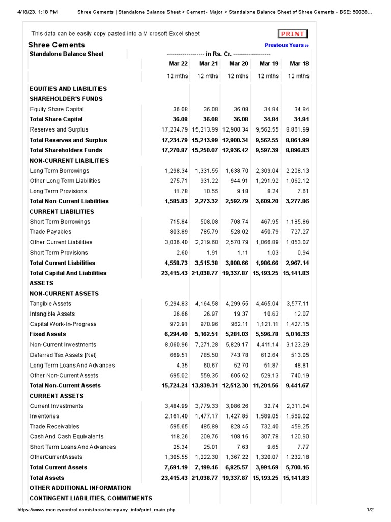 SHREE Moneycontrol - Com - Company Info - Print Financials | PDF ...