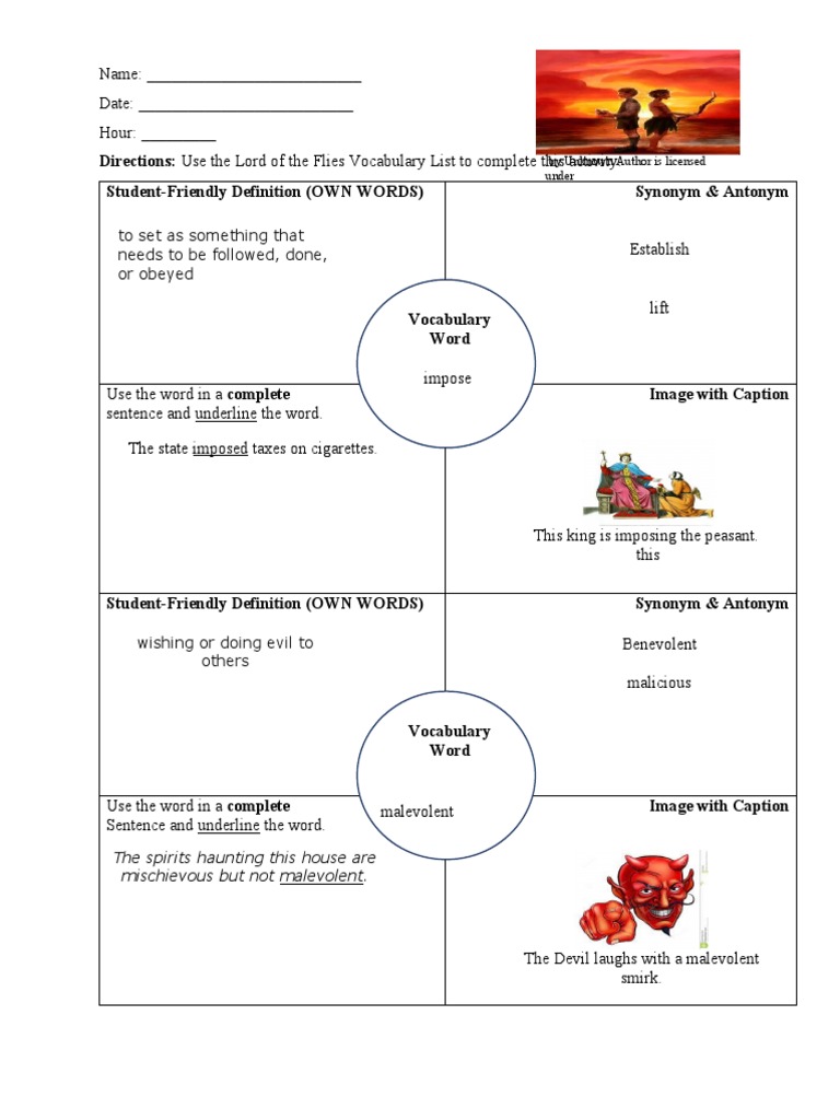 Vocabulary Word Frayer Model-Lord of The Flies-REVISED | PDF ...