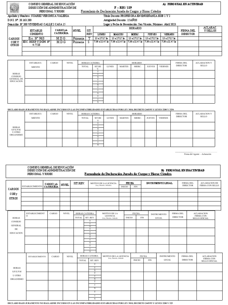 FRH 119 - DECLARAC - JUR.CARGOS Hosp | PDF