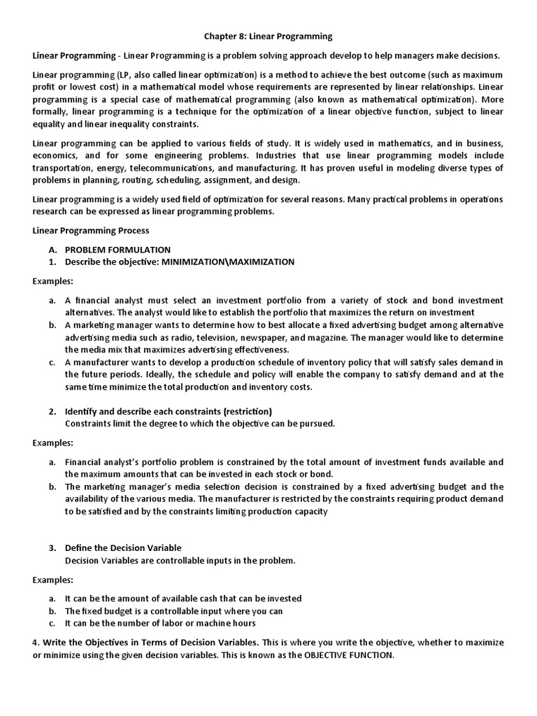 Linear Programming Optimization Guide | PDF | Mathematical Optimization ...