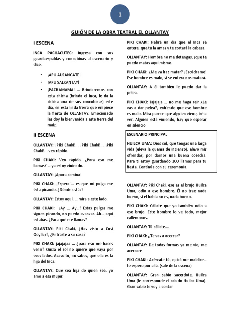 Guion de la obra "Ollantay" | PDF