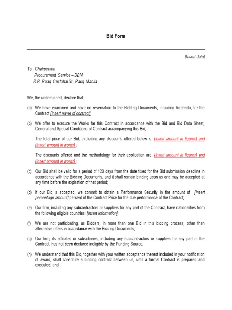 Annex A - Sample Bid Form | Download Free PDF | Government | Justice